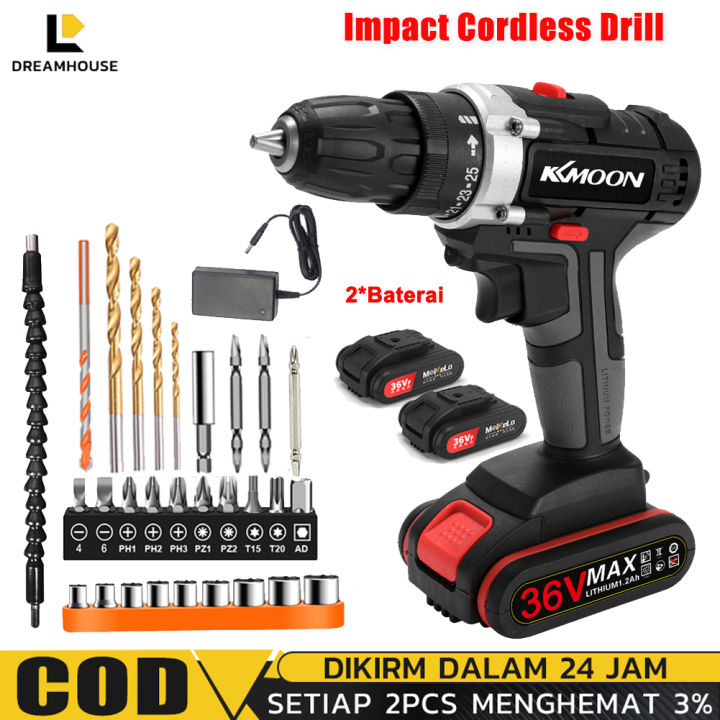 Bor baterai cas komplit 36Vf Mesin bor baterai cordless bor impact ...