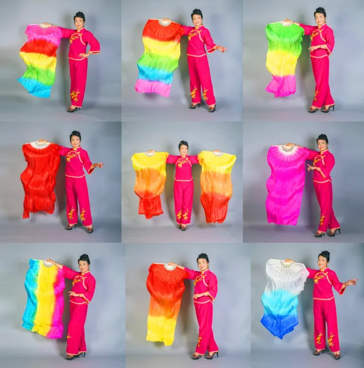 Dancing Fan Three-color Gradient Flame Fan Extended Silk Fan Koi Dance ...