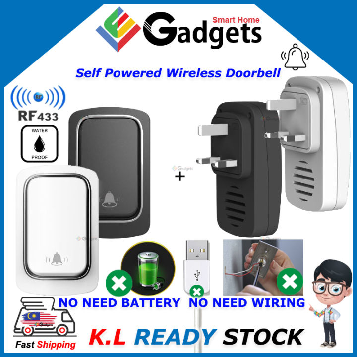 Wireless Self Powered Waterproof RF433 Doorbell Chime Alarm NO NEED ...