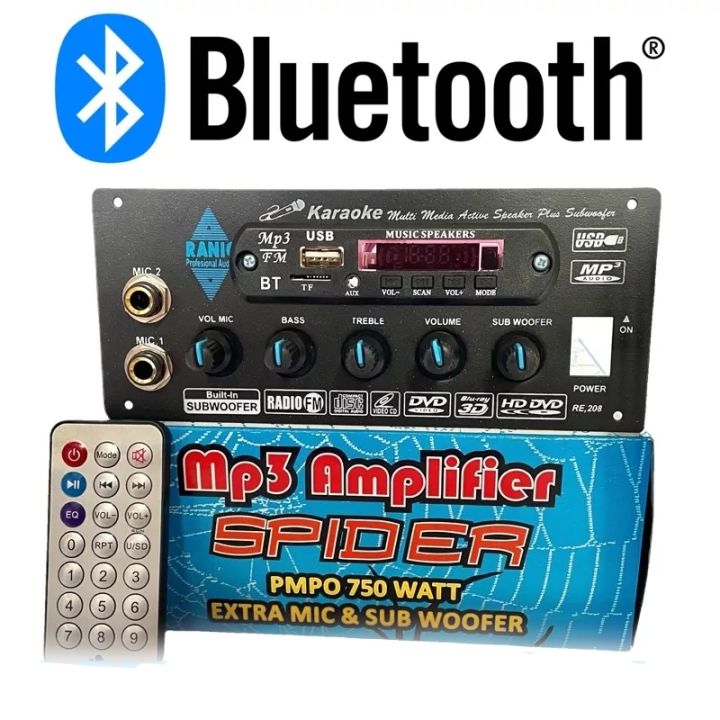 Kit power amplifier speaker aktif plus mp3 USB 750W PMPO - ( Kit Spider ...