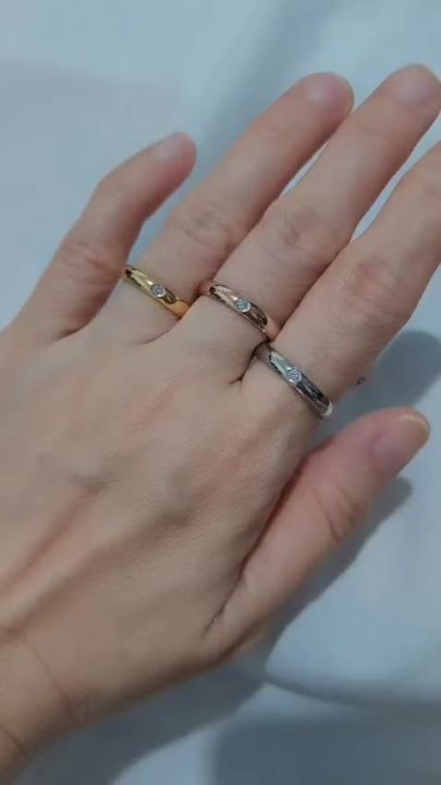 Girlie ACC - Cincin Couple Titanium Minimalis 3 Warna (Rose Gold, Emas ...