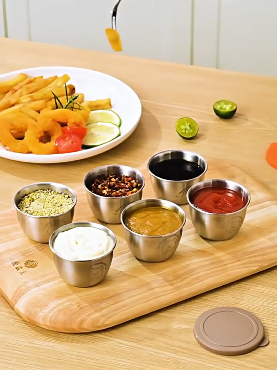 6Pcs Reusable Stainless Steel Sauce Condiment Container Box Sauce Cup ...