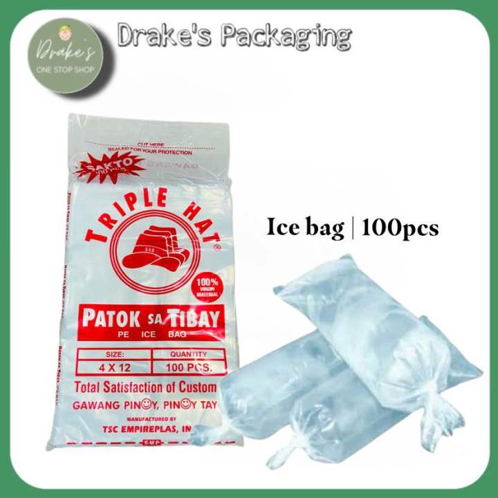 Triple Hat Ice plastic Bag | Yelo 100pcs per Pack By Drakespackaging ...
