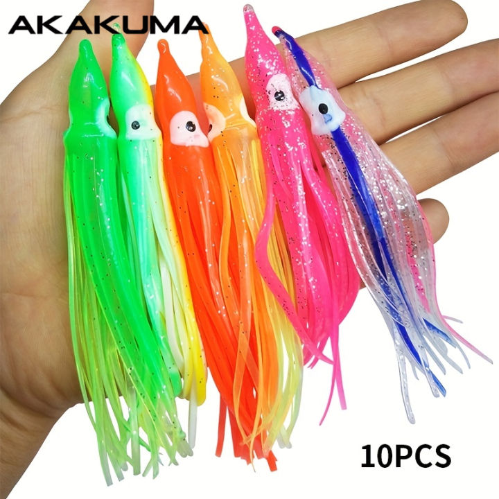 10PCS Rubber Squid Skirts 8cm 10cm 12cm Octopus Soft Fishing Lures Tuna ...