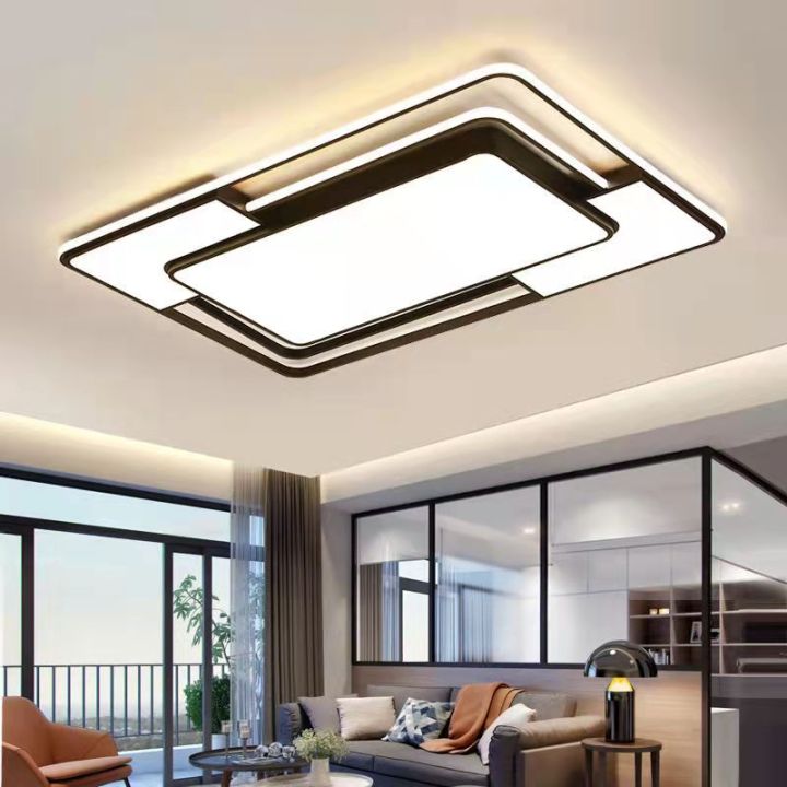 Modern LED Ceiling Light Dimmable With Remote Black Square Ceiling Lamp ...