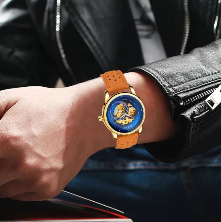 Original WINNER Mechanical Automatic Watch Men's Gold Hollow Stainless ...