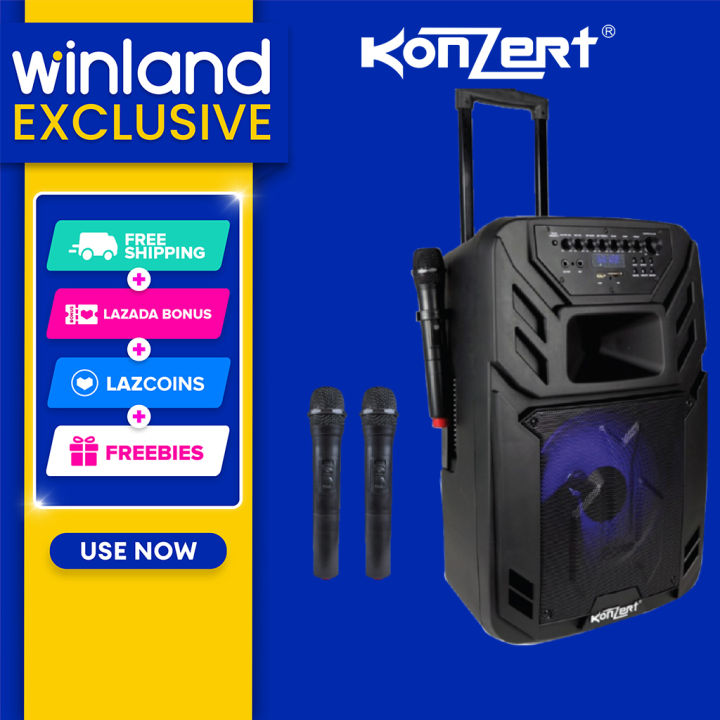 Konzert by Winland PA-15 15" Portable Rechargeable Trolley Speaker w/ 2 ...