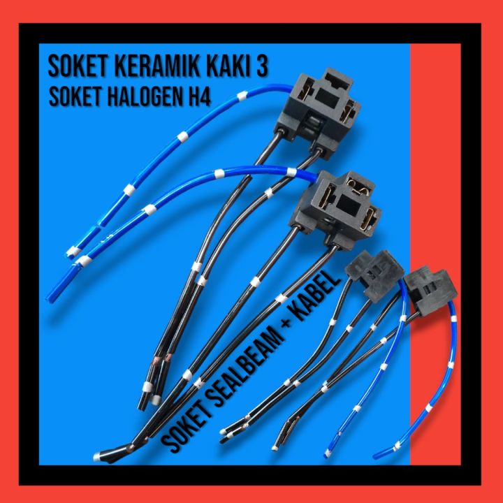 1 Buah Soket Halogen H4 Kaki 3 / Soket SealBeam+Kabel | Lazada Indonesia