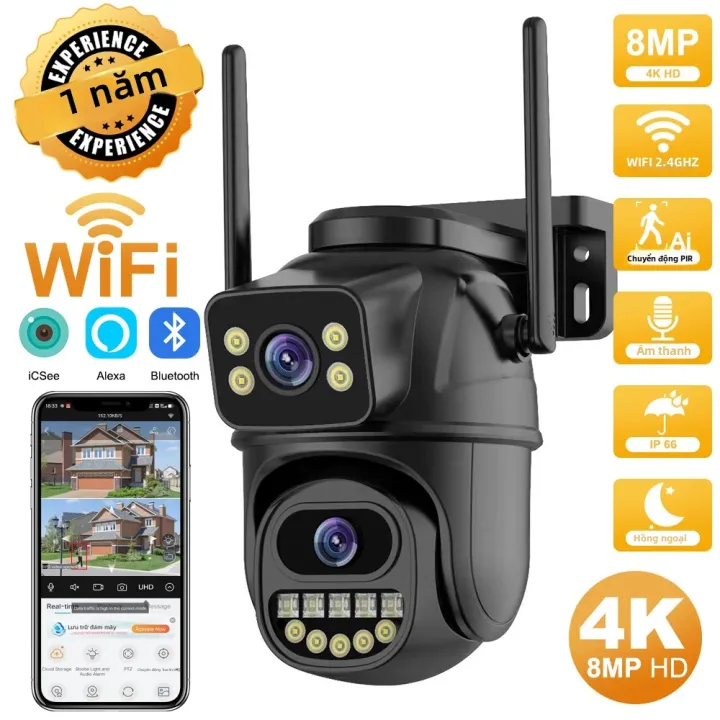 Camera 4K 8MP HD Wifi PTZ Ngoài Trời Ống Kính Kép Màn Hình Kép AI Tự ...