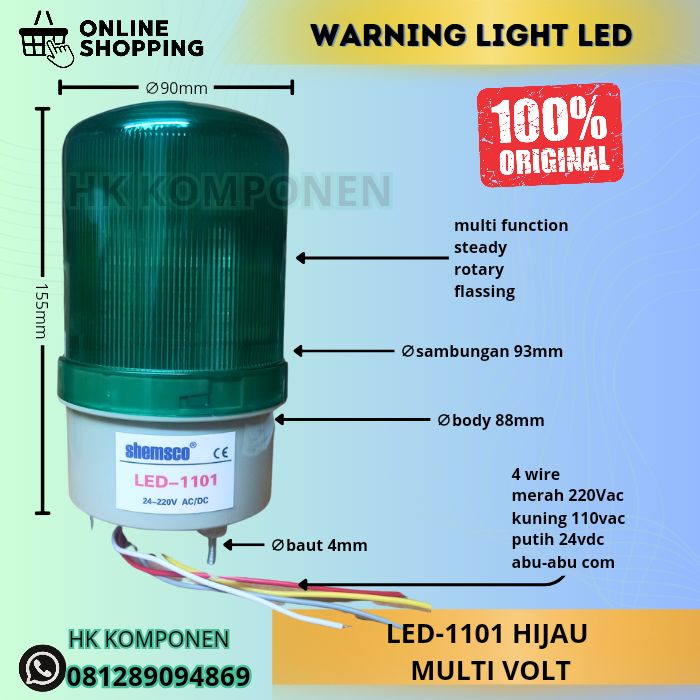 warning light led hijau multi voltage 4 inchi | Lazada Indonesia