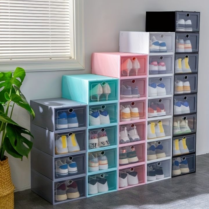 3pcs Thickened Plastic Shoes Boxes, Transparent Easy Assembly Shoes ...