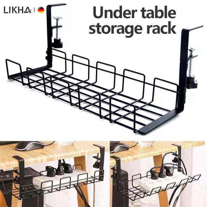 LIKHA Desk Rack Clamp 40CM No Drill Steel Desk Cable Organizer Computer ...