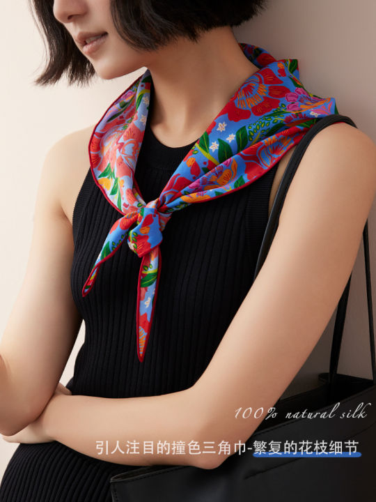 Original Illustration Silk Scarf Triangle Shawl Diamond Shape Versatile ...