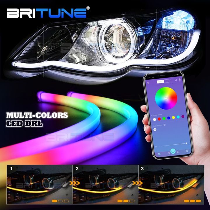 RGB Daytime Running Light LED Light Strip DRL Bluetooth App Controller ...