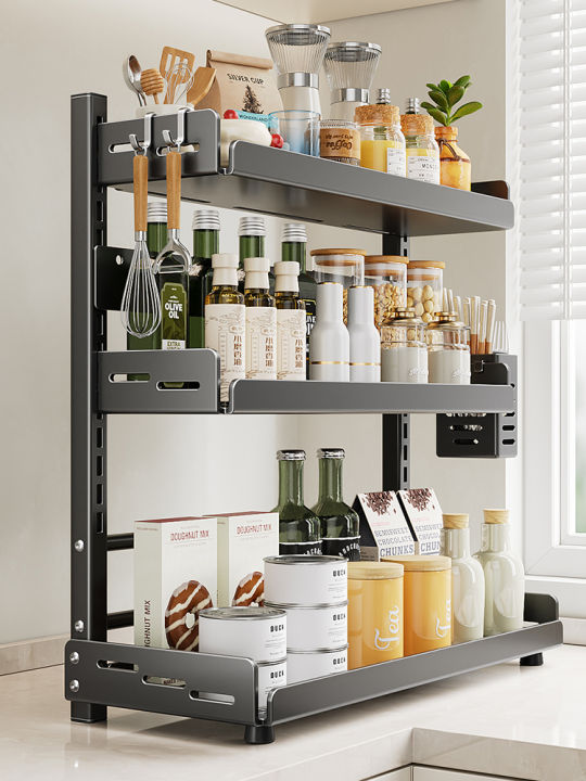 Adjustable Kitchen Storage Rack Multi-Functional Spice Container Holder ...