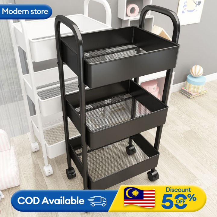 3/4 Tier Layer Trolley Cart Steel Storage Rack Kitchen Living Trolley ...