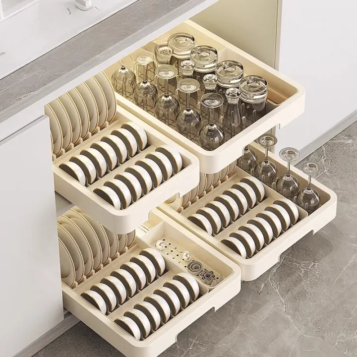 Kitchen Drawer Bowl Plate Storage Rack Cabinet Interior Drainage Shelf ...