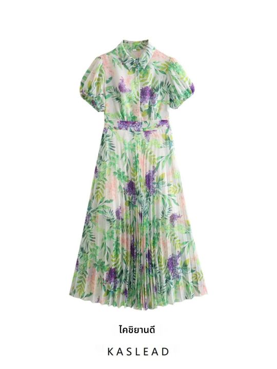 KASLEAD ใหม่แฟชั่น สตรีทสไตล์ ลำลองพิมพ์ เดรส ฟอง แขนเสื้อ สำหรับ ...