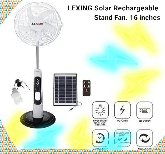 Lexing Solar Rechargeable Stand Fan 16 inches. LD-300B | Lazada PH
