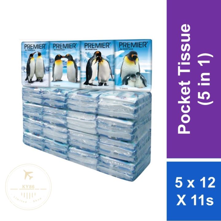 Premier Pocket Tissue 5’s x 12’s x 9’sheets - 2ply | Lazada