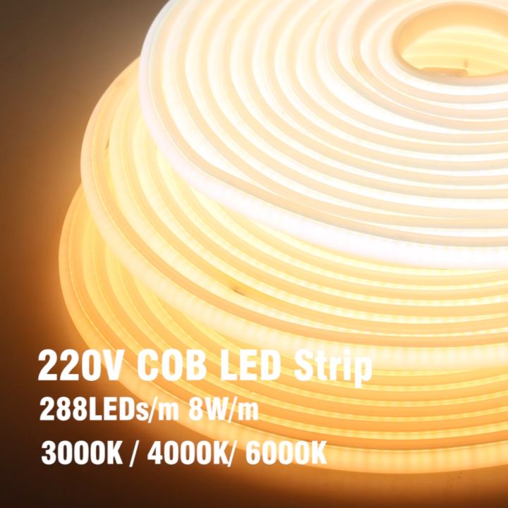 IP67 Waterproof COB LED Strip AC220V 288 LEDs/m flexible and foldable ...