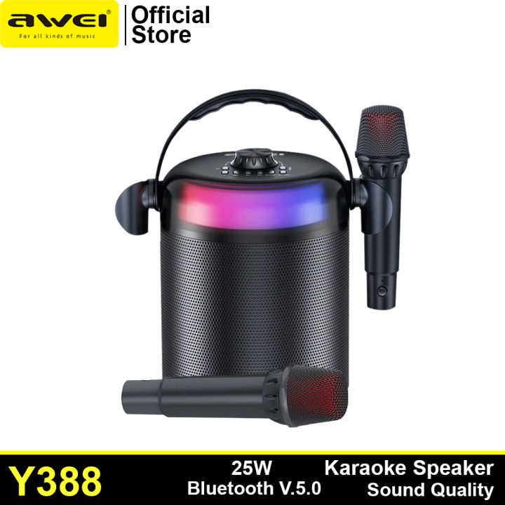 Awei Y388 Portable Bluetooth Speaker Karaoke 25W with 2 Wireless Microphone Long Battery Life TF ...