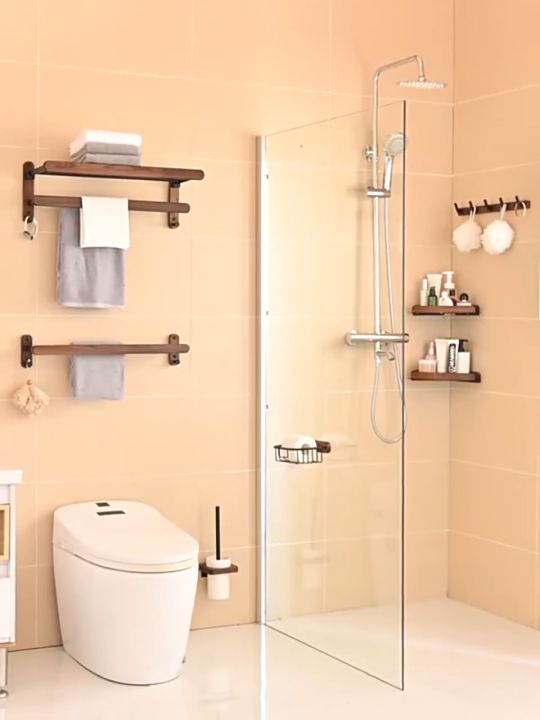 Walnut Bathroom Towel Rack Light Luxury Logs Non-Perforated Toilet ...