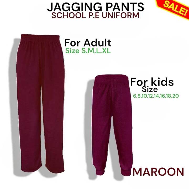 MAROON Kids and Adult Jagging pants School P.E Uniform for Boys and ...