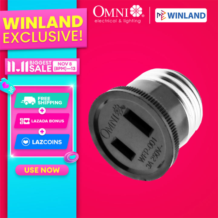 Omni by Winland Female Plug 3A | 250V E27 Base To Flat Pin Outlet WFP ...