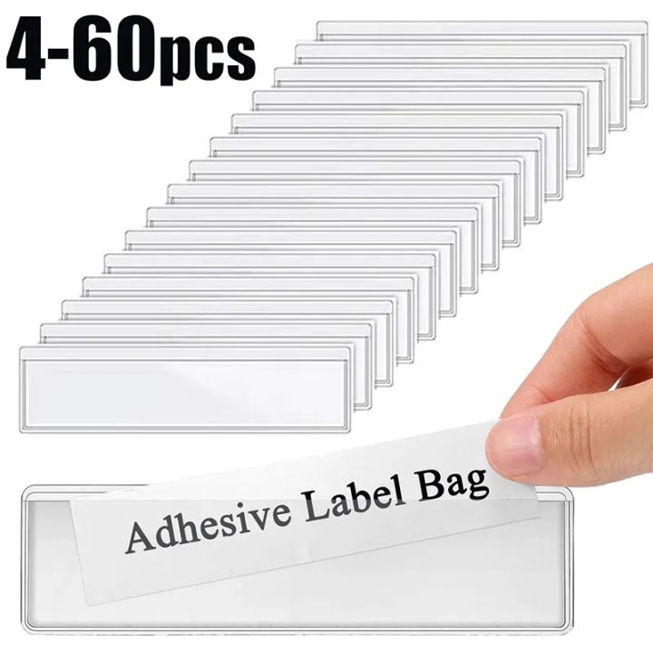 4/60Pcs Clear Self-Adhesive Label Bag Shelf Tag Pocket Identification ...