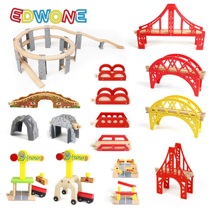 EDWONE Elm Wood Train Tracks Toy Compatible with MiTu BRIO Wooden ...