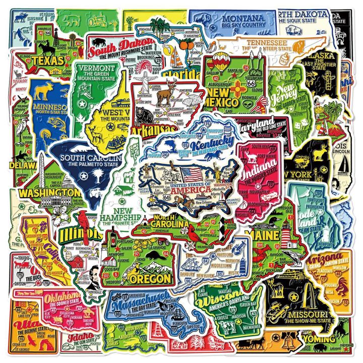 50Pcs United States Travel City Map Stickers USA American DIY Stickers ...