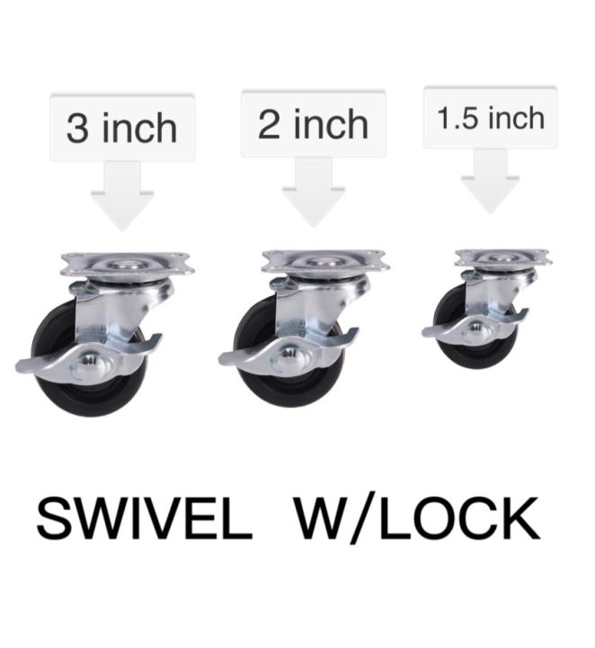 BLACK SOLID RUBBER SWIVEL CASTER WHEEL W/LOCK SIZE: 1.5 / 2 / 3 inch ...
