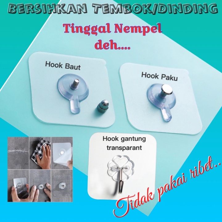 TS Hook Gantungan Rak Model Baut / Paku / Magic Hook Tanpa BOR / MUR ...