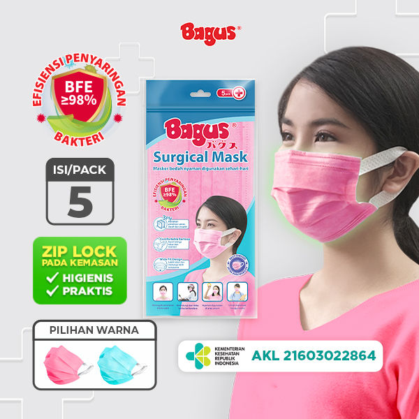 Bagus Surgical Mask - Masker Medis 3 ply - 1 Pack Isi 5 pcs | Lazada ...