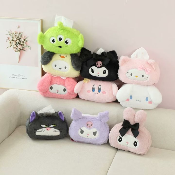 Creative Cartoon Plush Car Mounted Tissue Box Home Desktop Tissue ...