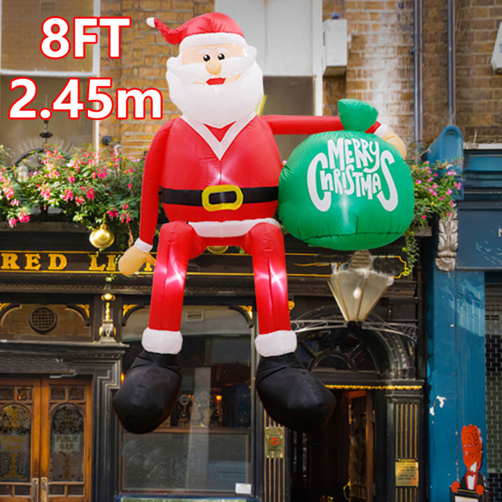 8FT Inflatables Climbing Santa Claus Hold Present Bag Christmas Outdoor ...