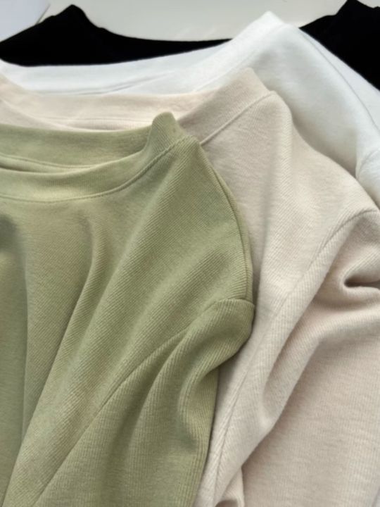 เสื้อยืดแขนยาวผู้หญิง Pure Color Basic Style Super Soft เสื้อชั้นในฤดู ...