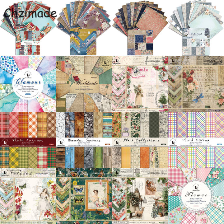 Chzimade 12Sheets Vintage Flower Scrapbooking Material Paper Pads Art Background 6x6" For Card ...