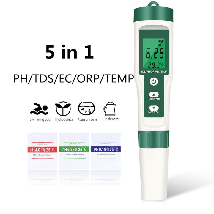 5 in 1 Digital PH Meter TDS/EC/ORP/Temperature Meter Portable Water ...