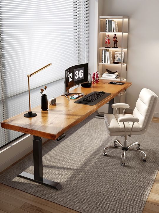 Solid Wood Electric Lifting Table Learning Office Computer Desk Log ...