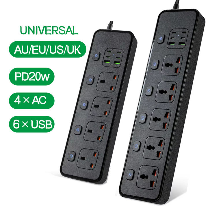 Power Strip Electric Socket Universal UK AU EU US USB TypeC PD 2500W ...
