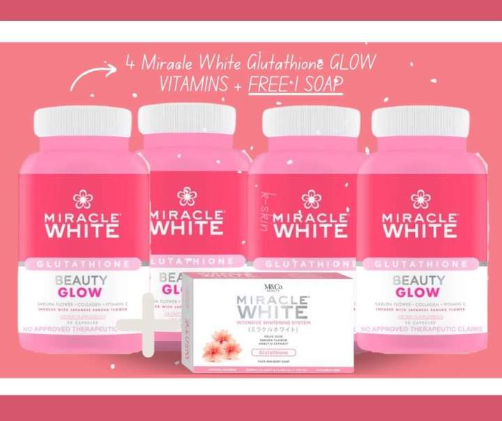 4 Bottles Miracle White Glutathione Capsule w/ FREE 1 SOAP | Lazada PH