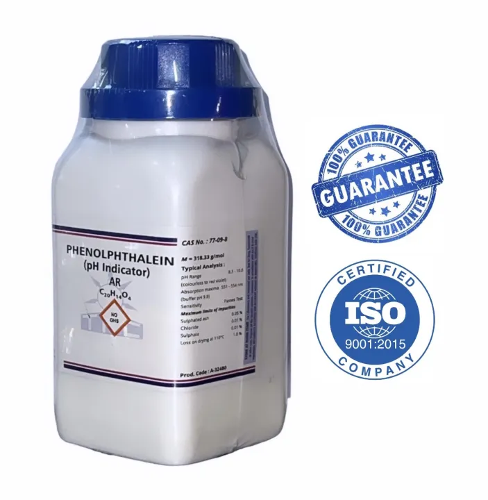 Phenolphthalein (PH indicator) AR grade เป็นผง 100 g. พร้อม COA MSDS ฟี ...