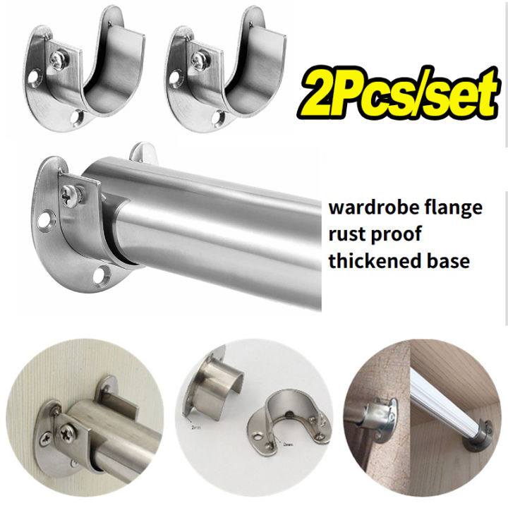 2Pcs Clothes Rail Shower Curtain Rod End Support Stainless Steel U ...