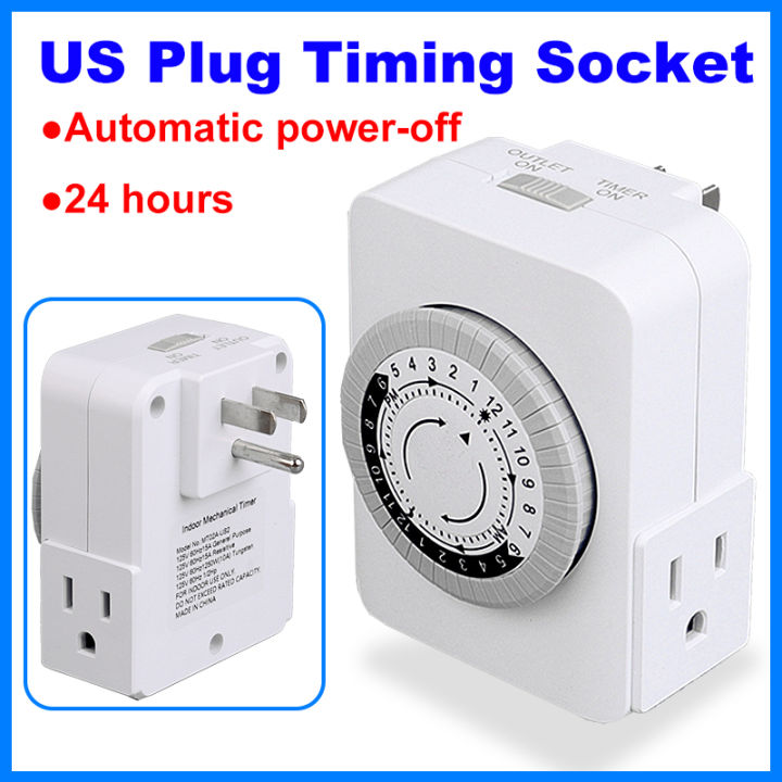 US Plug 24 Hours Timer Switch Socket Mechanical Timing Socket Outlet Auto Power Off Two Modes ...