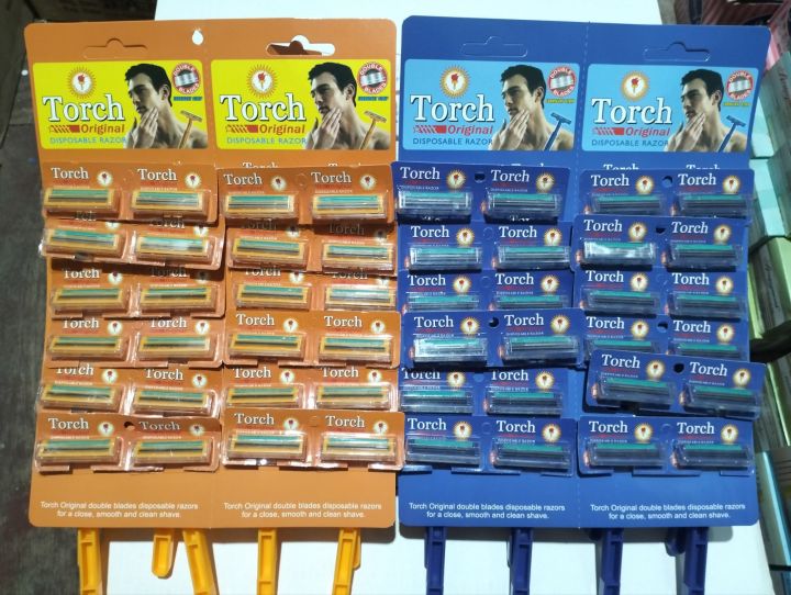 RAZOR TORCH YELLOW/BLUE 24 PCS ONE PAD MATALIM GAMITIN PANG SHAVE SA ...