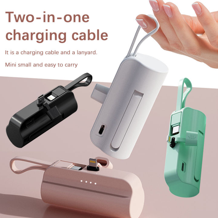 5000mAh Mini Powerbank Portable Small 5000mAh with Built in Cable Type ...