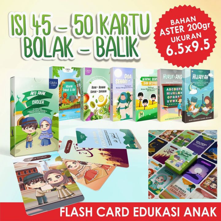 FLASH CARD EDUKASI ANAK ISI 47-50 LEMBAR KARTU BAHAN ASTER 200gr 2 MUKA ...