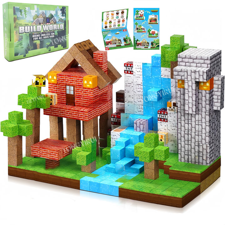 192PCS Magnetic Building Blocks ของเล่นสร้าง Mine แม่เหล็ก World ชุด ...